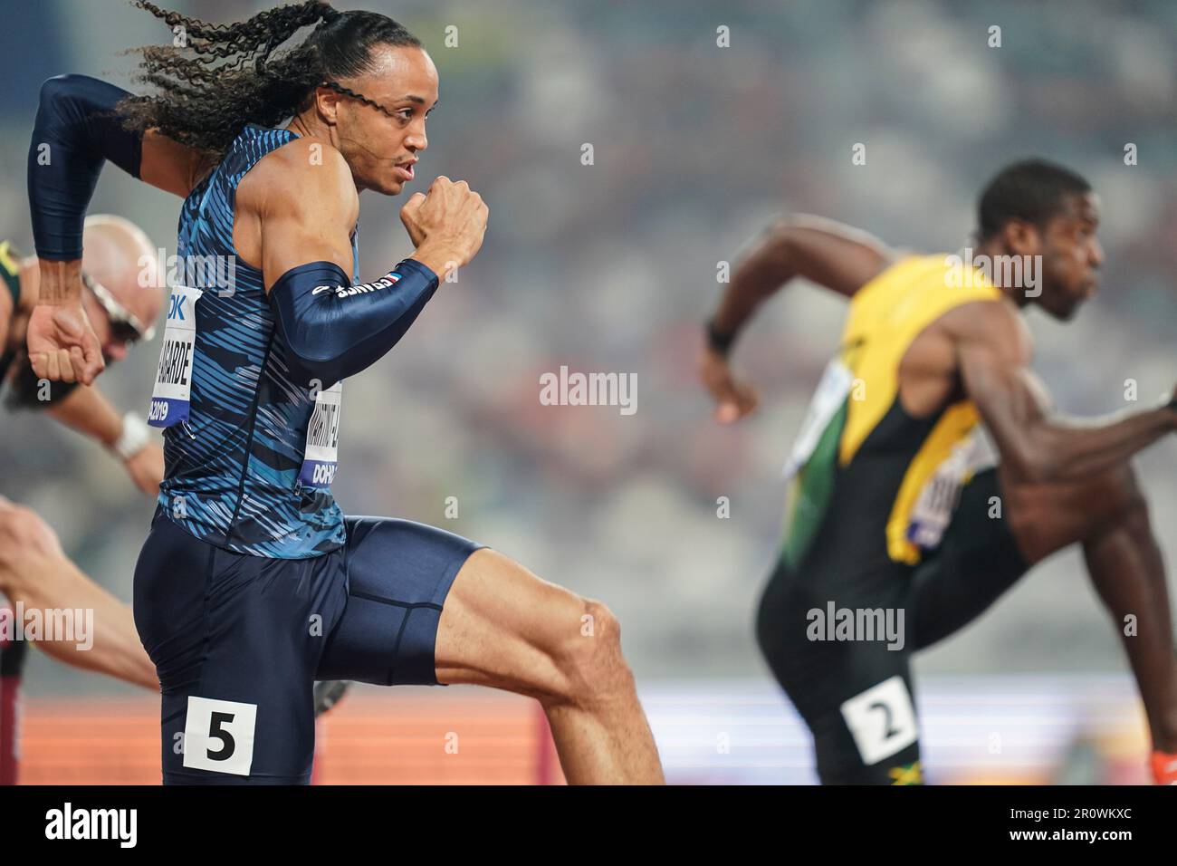 Pascal Martinot-Lagarde participating in the 110m hurdles at the Doha ...