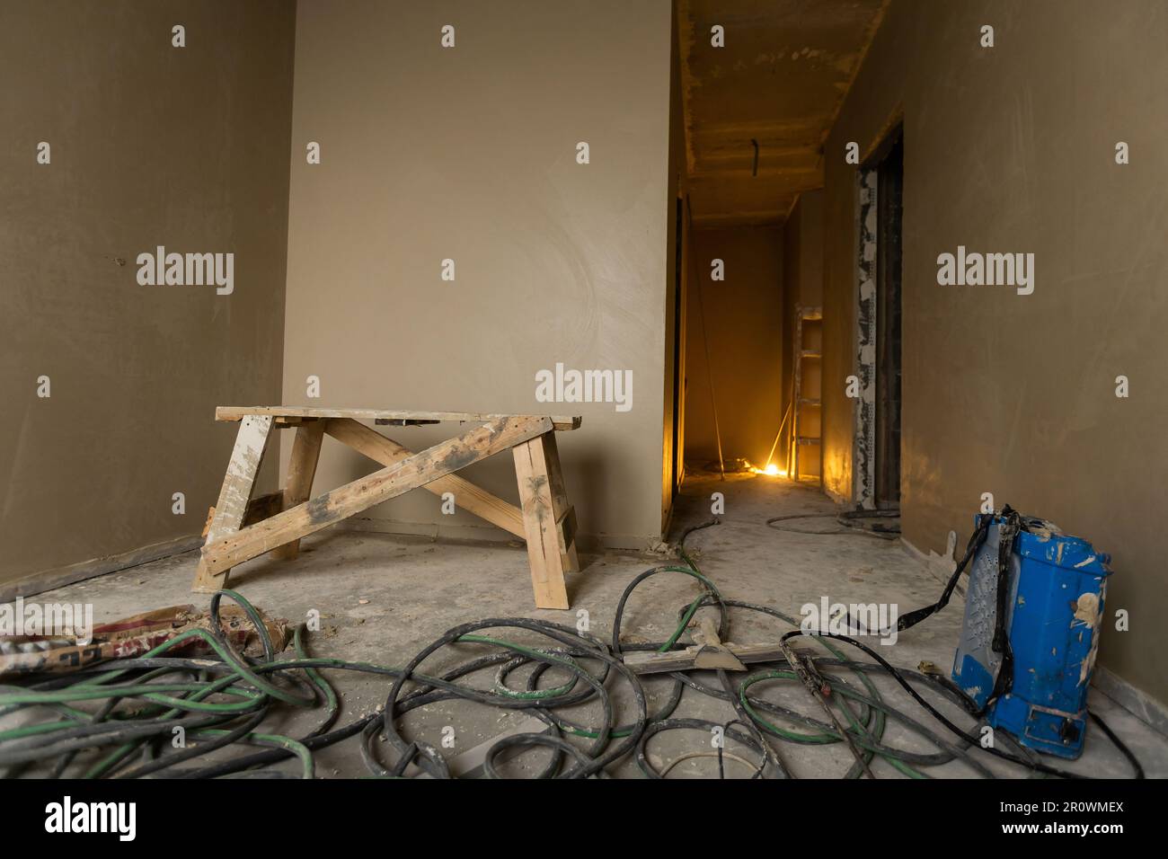 tools for apartment repair, walls in apartment is under construction ...