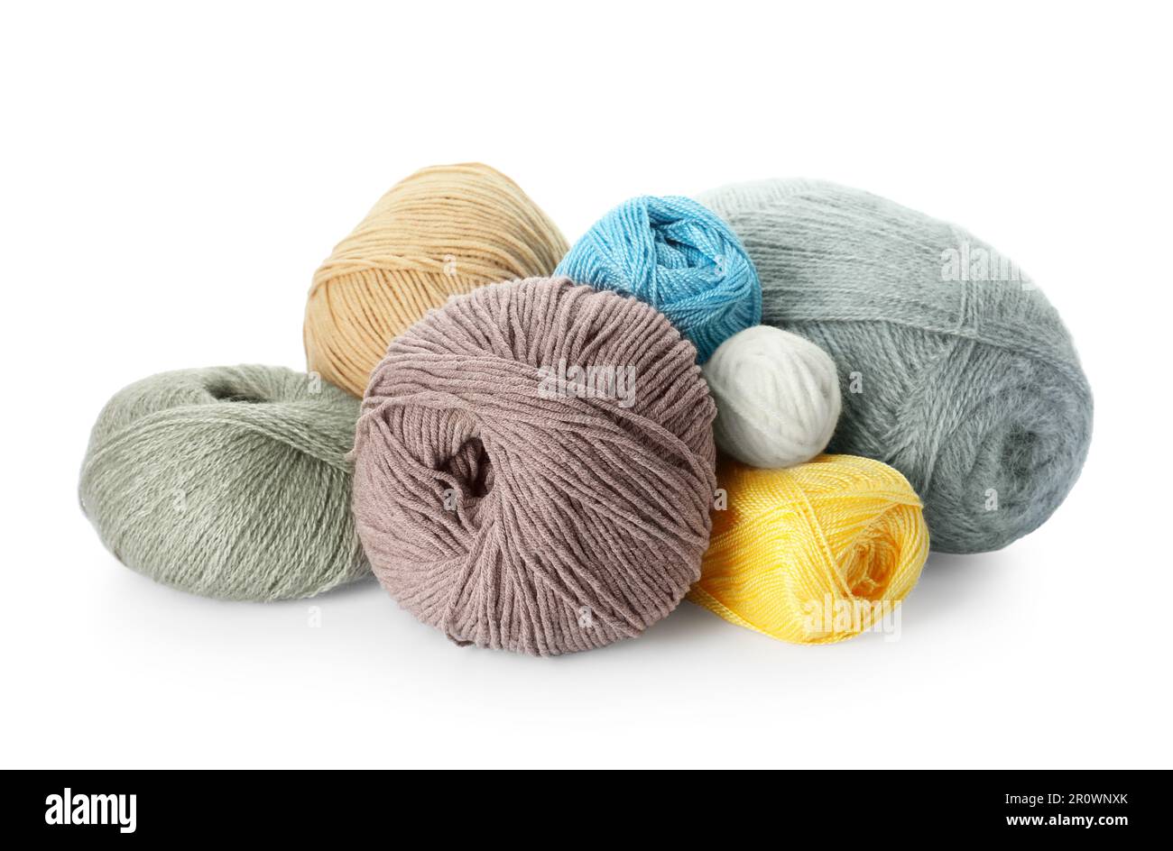 Different balls of woolen knitting yarns on white background Stock ...