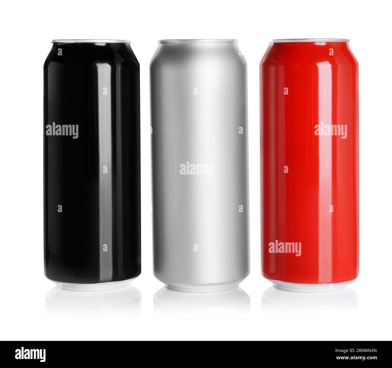 Aluminum cans with drinks on white background Stock Photo - Alamy