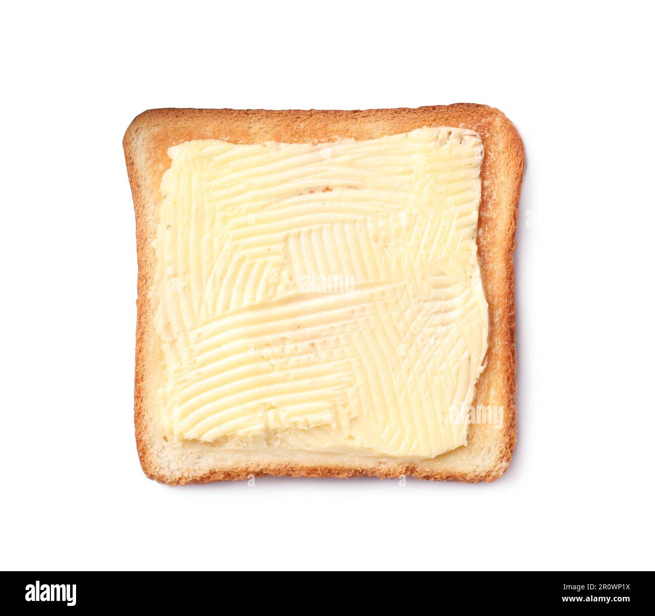 Tasty toast bread with butter isolated on white, top view Stock Photo ...