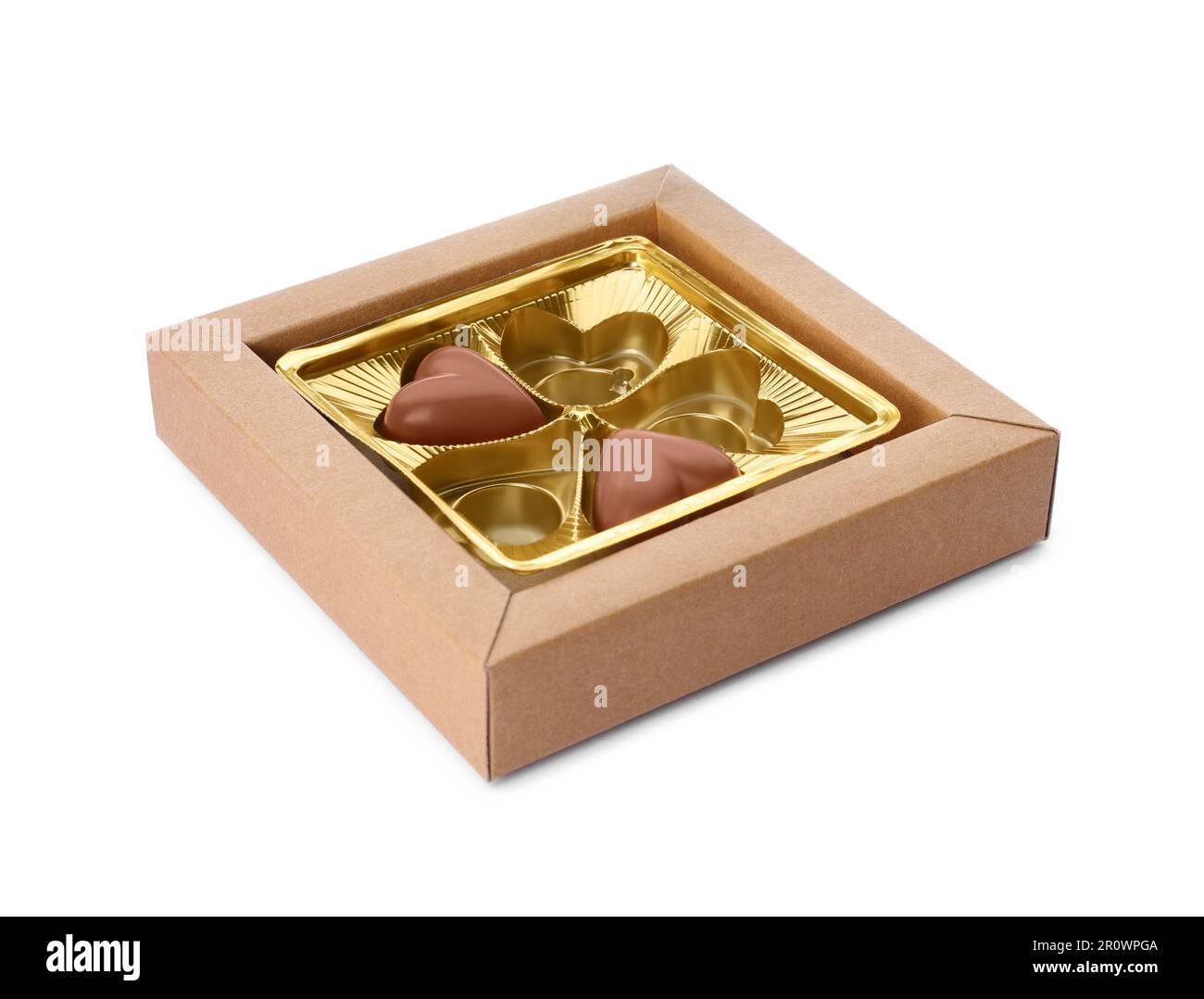 Partially empty box of chocolate candies isolated on white Stock Photo ...