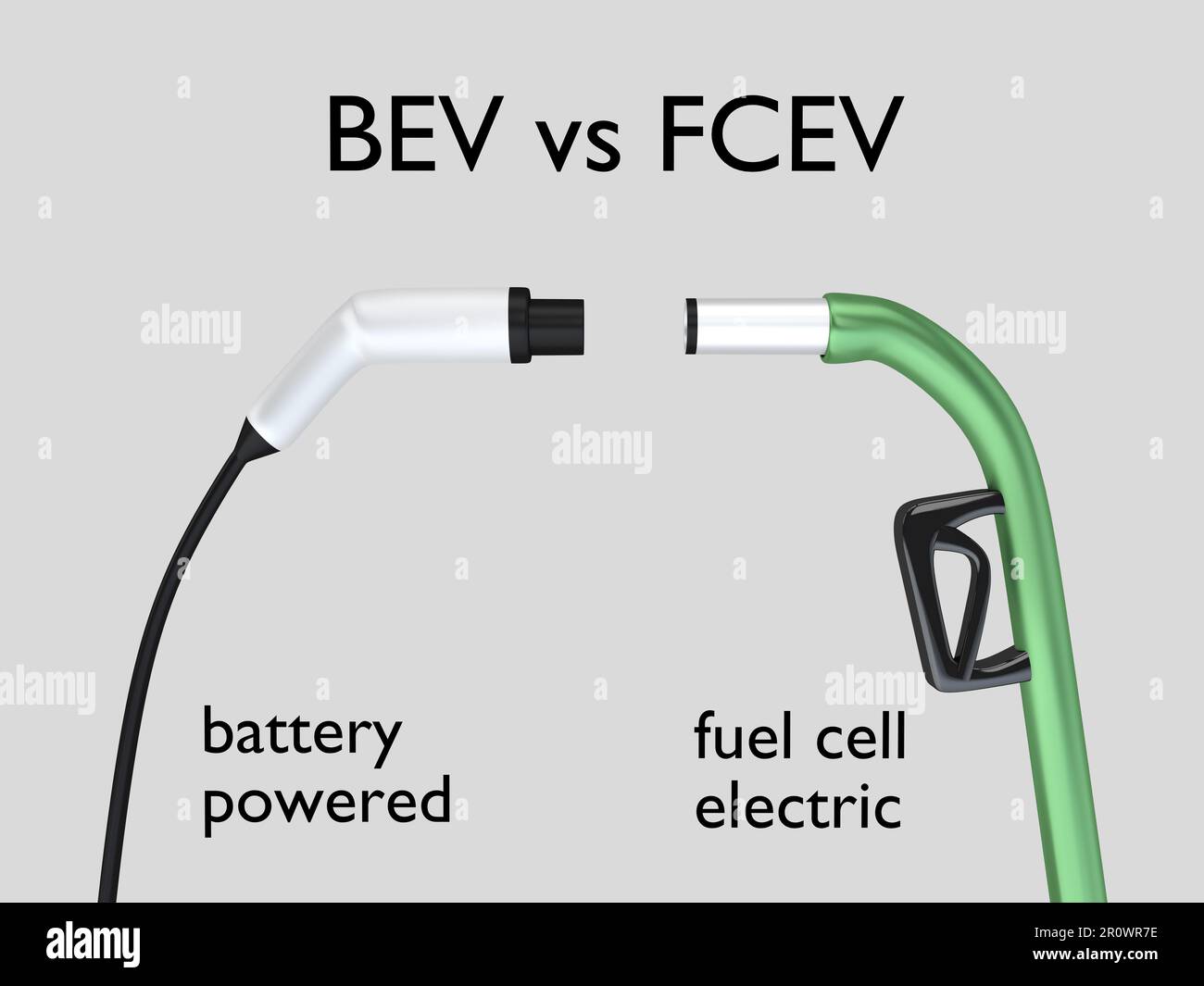 3D illustration of battery-powered refueling handle and fuel cell electric refueling handle ...