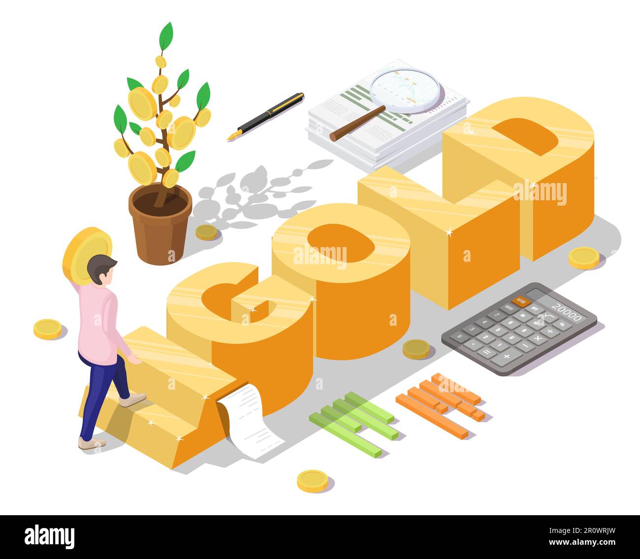 Gold investments vector illustration business man and prosperity Stock ...