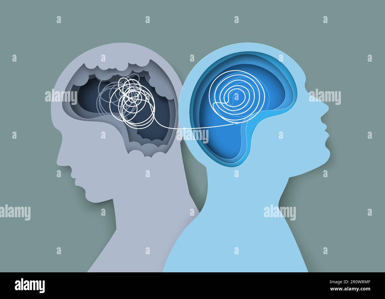Psychological help vector illustration two human heads paper cut design ...