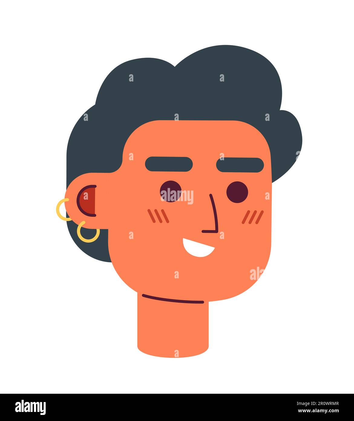 Hipster caucasian man with ear piercings semi flat vector character ...