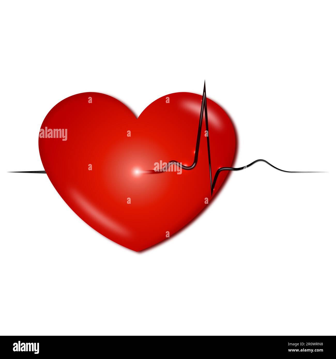 Isolated illustration of the heart with the heart rate graph on a white ...