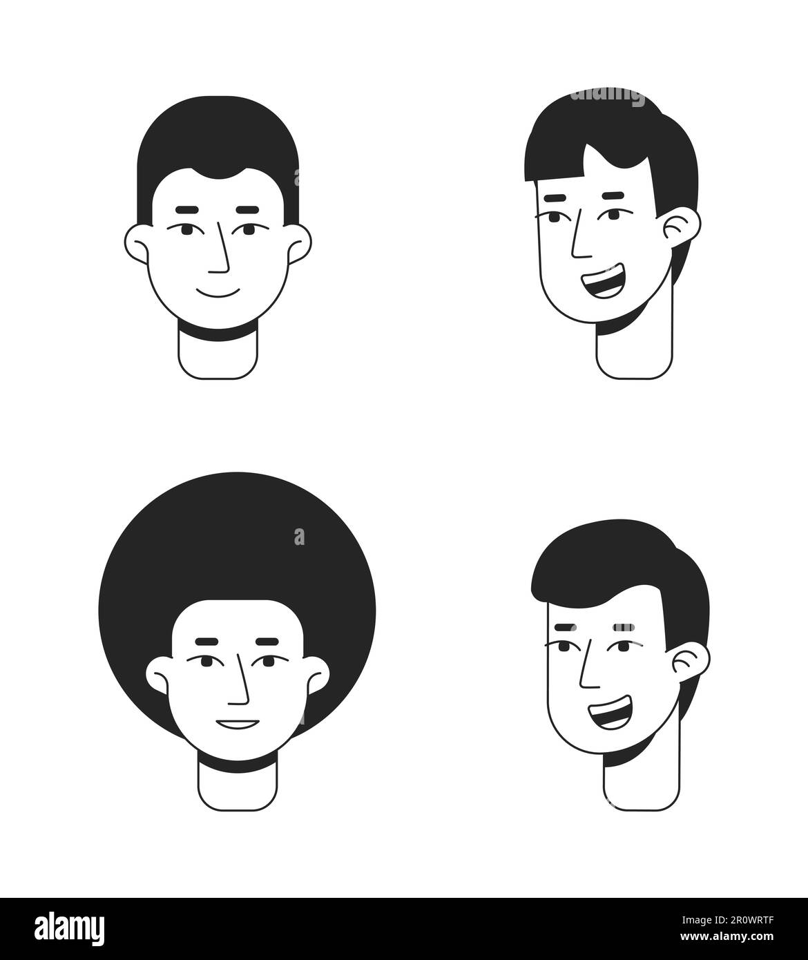 Men nice smiles monochrome flat linear character heads set Stock Vector ...