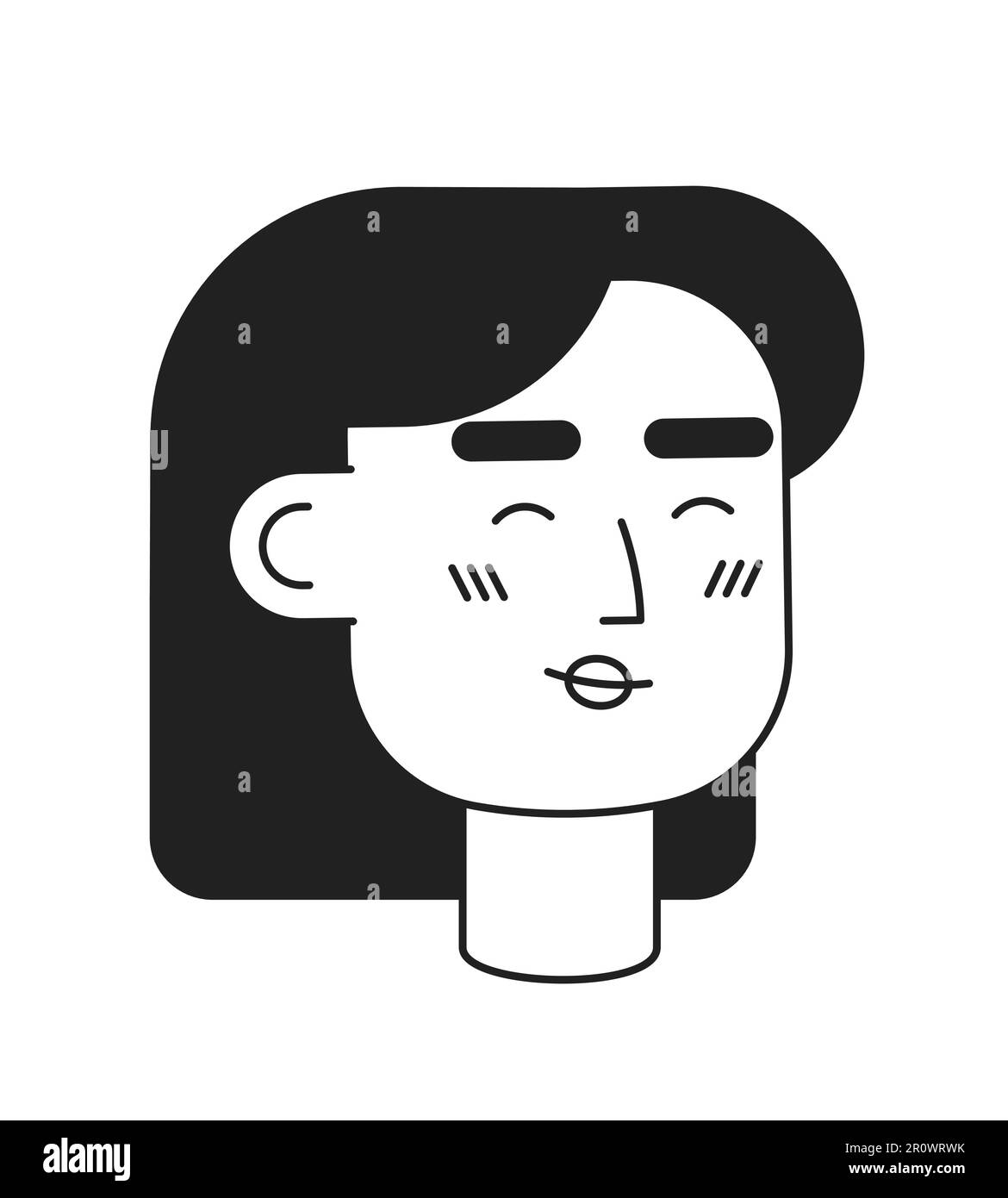 Smiling Caucasian Woman With Black Hair Monochrome Flat Linear