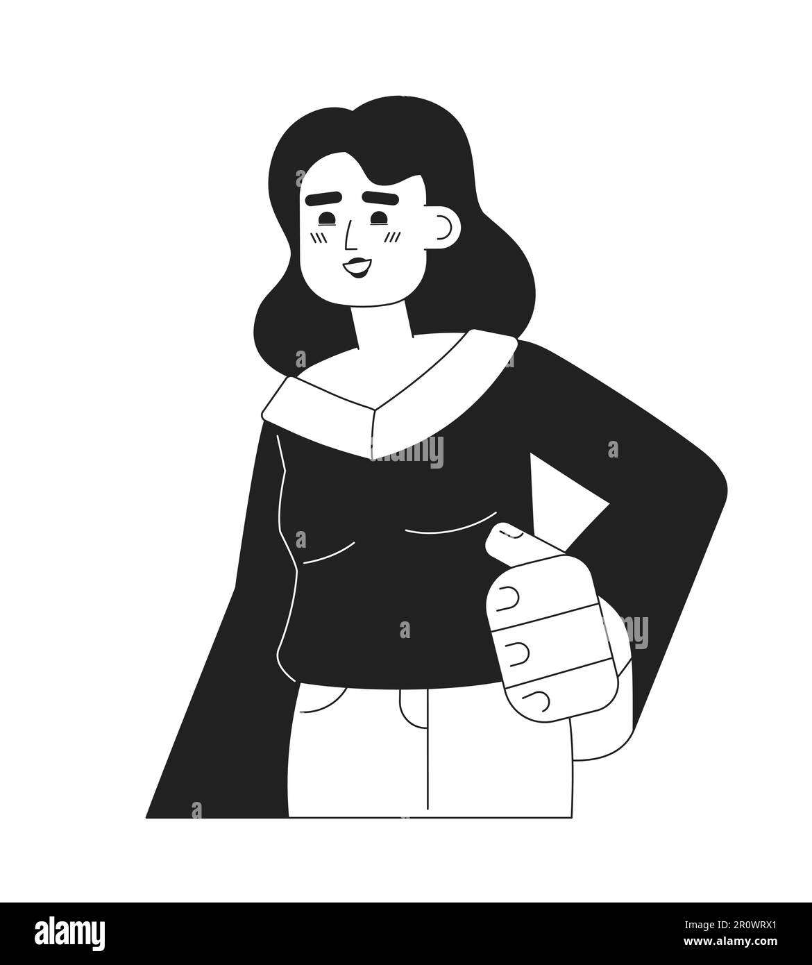 Happy Dark Haired Girl With Smile Monochromatic Flat Vector Character Stock Vector Image And Art