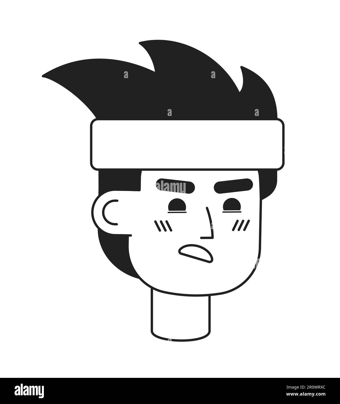 Shocked disgusted headband man monochrome flat linear character head ...