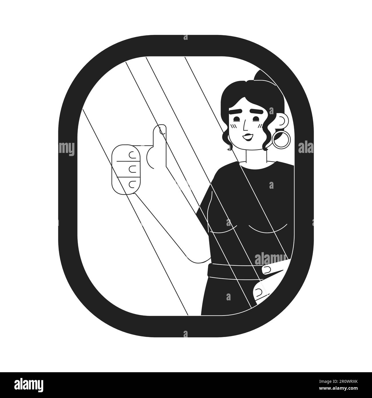 Confident caucasian woman showing thumb up in mirror reflection ...