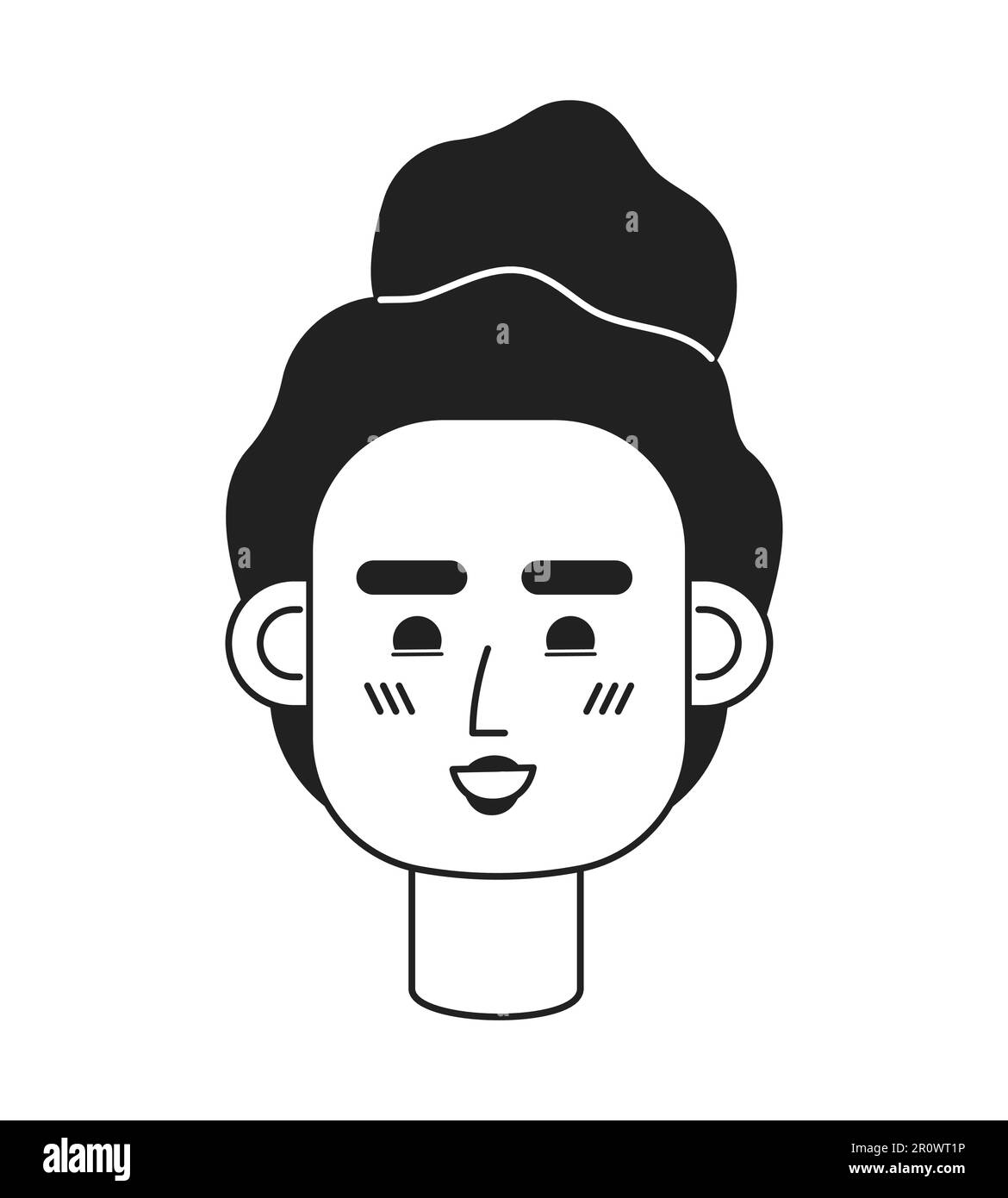 Happy Brunette Young Adult Woman Monochrome Flat Linear Character Head