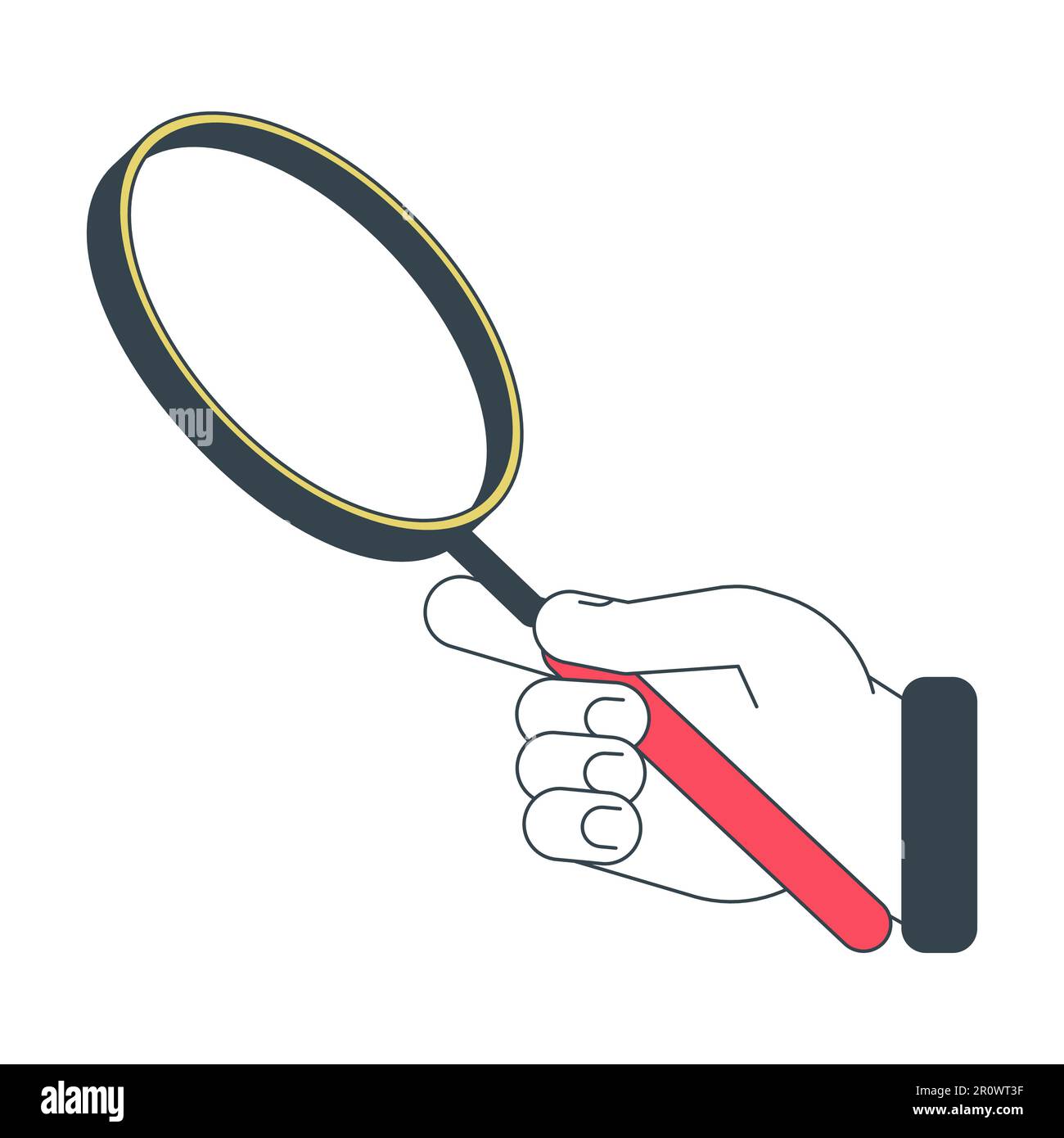 Hand holding magnifying glass flat line concept vector spot ...