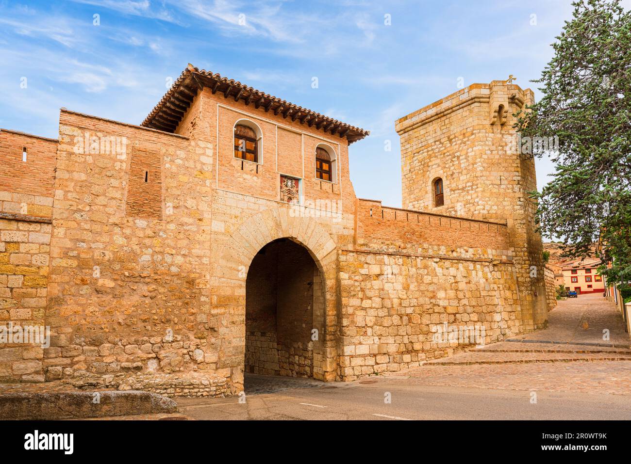 View of the Puerta Alta, gate to Daroca in Aragón, Spain Stock Photo ...