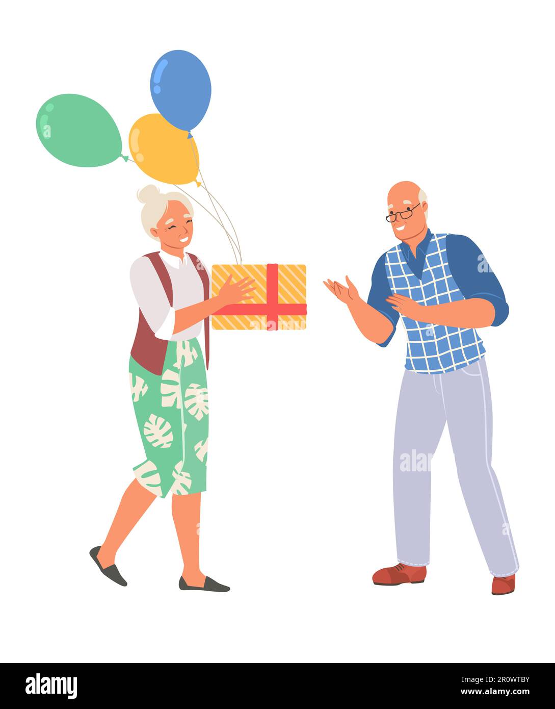 Elderly woman giving gift for senior man vector illustration Stock ...