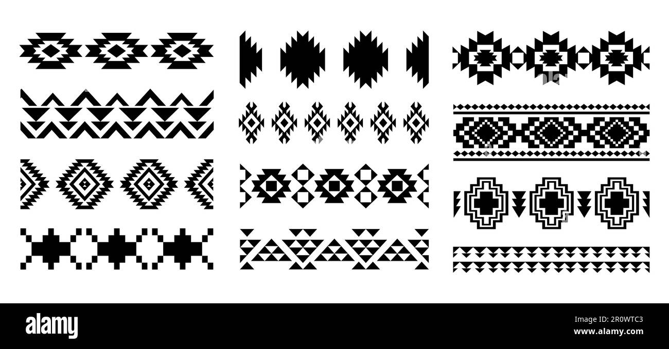 Aztec Navajo Borders set Southwestern Art Symbols Stock Vector Image ...