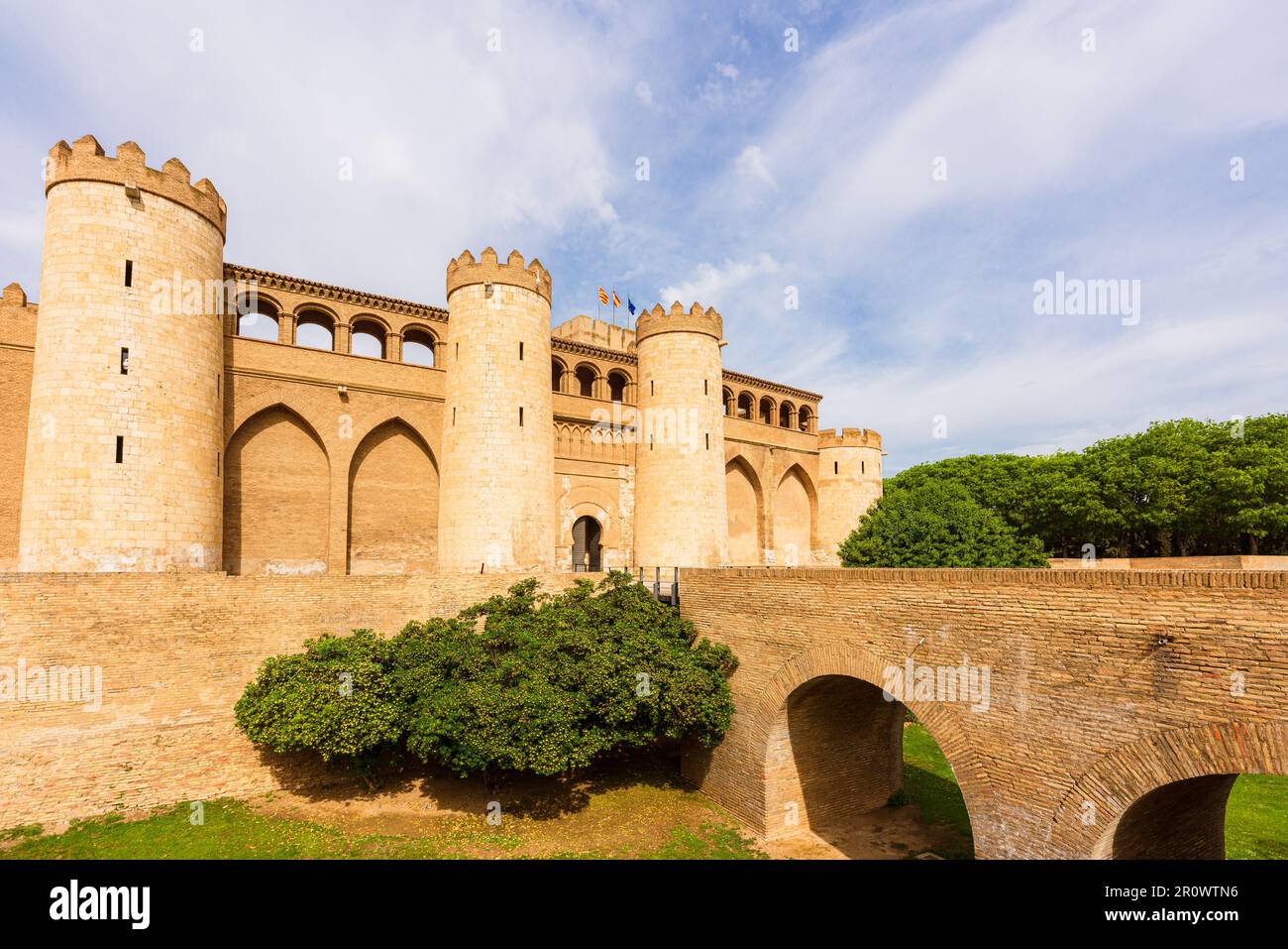 Exterior view of the Aljaferia Palace in Zaragoza, Spain. The building ...