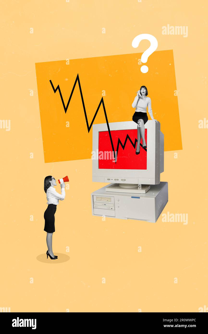 Poster banner drawing collage of lady worker not knowing solving ...