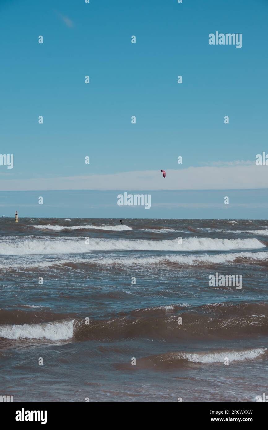 Wing Foiling kitesurfing wind surfing water outdoor sport in Baltic sea ...