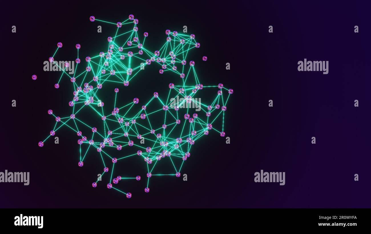 A cluster of glowing particles connected with green lines isolated on a ...