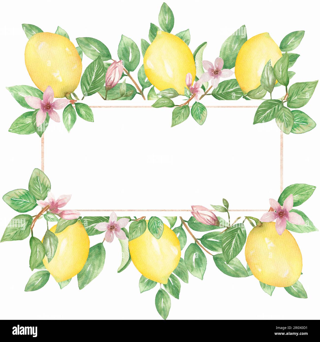 Hand drawn frame of watercolor lemon. Watercolor illustration border of ...