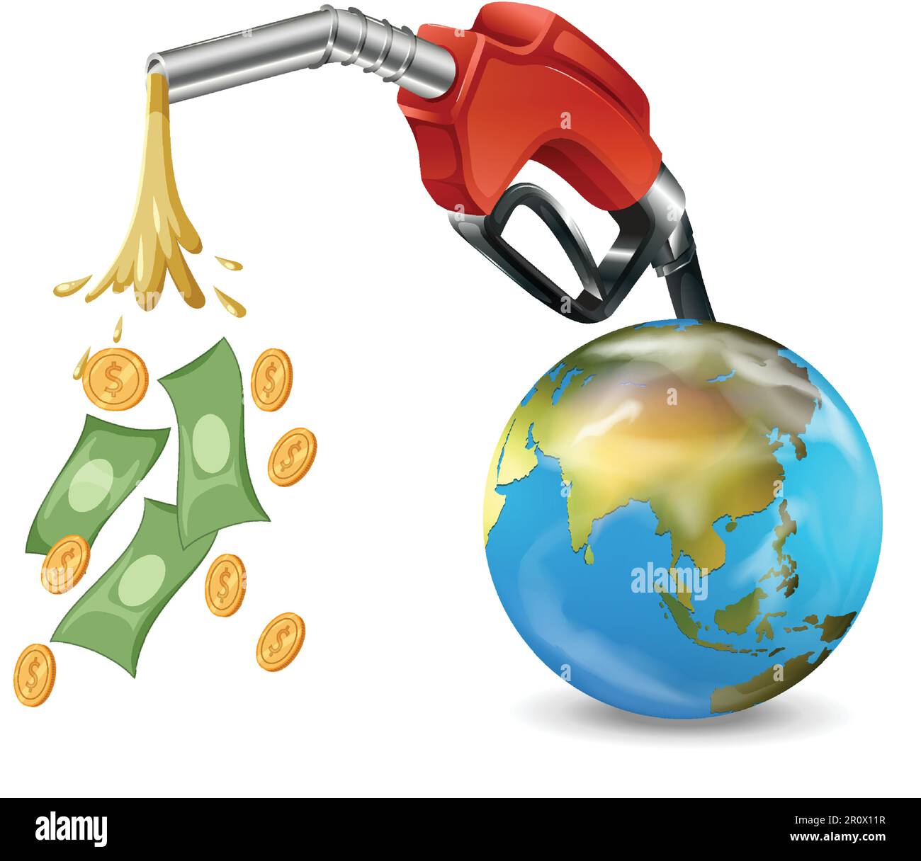 Fueling nozzle gasoline and earth planet on white background ...