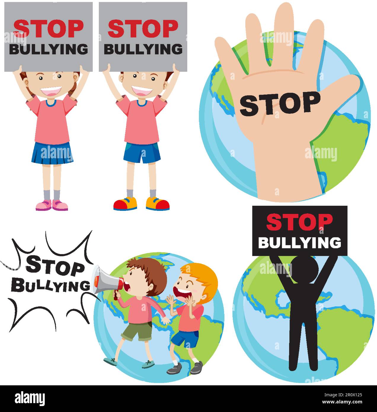 Stop Bullying Cartoon Icons Set illustration Stock Vector Image & Art ...