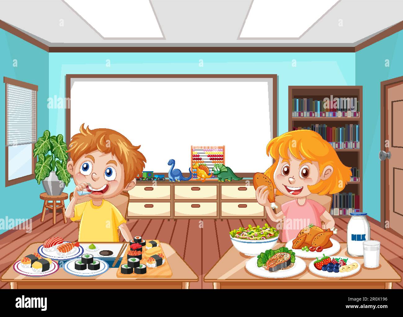 Cheerful Kids Enjoying Mealtime illustration Stock Vector Image & Art ...
