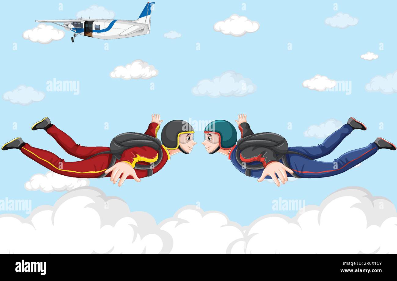 Man skydiving freefall on sky background illustration Stock Vector ...