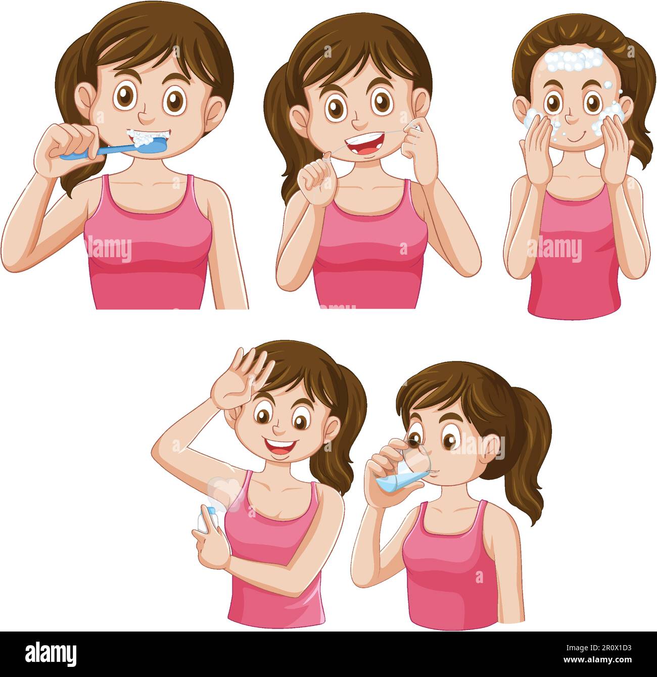 Set of female teen doing self care routine illustration Stock Vector ...