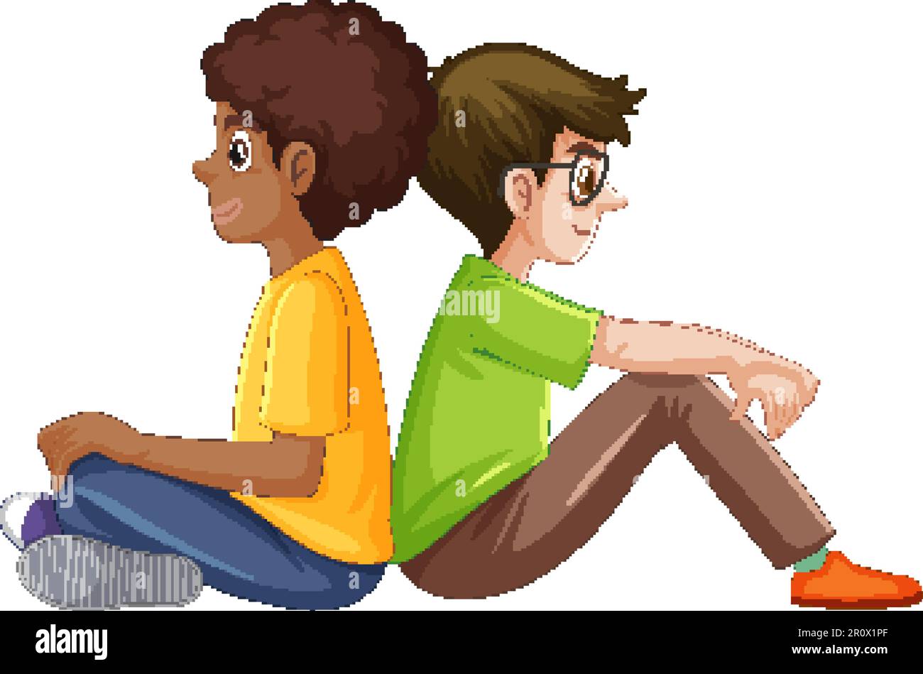 Two Teenage Boys Sitting Back to Back illustration Stock Vector Image ...