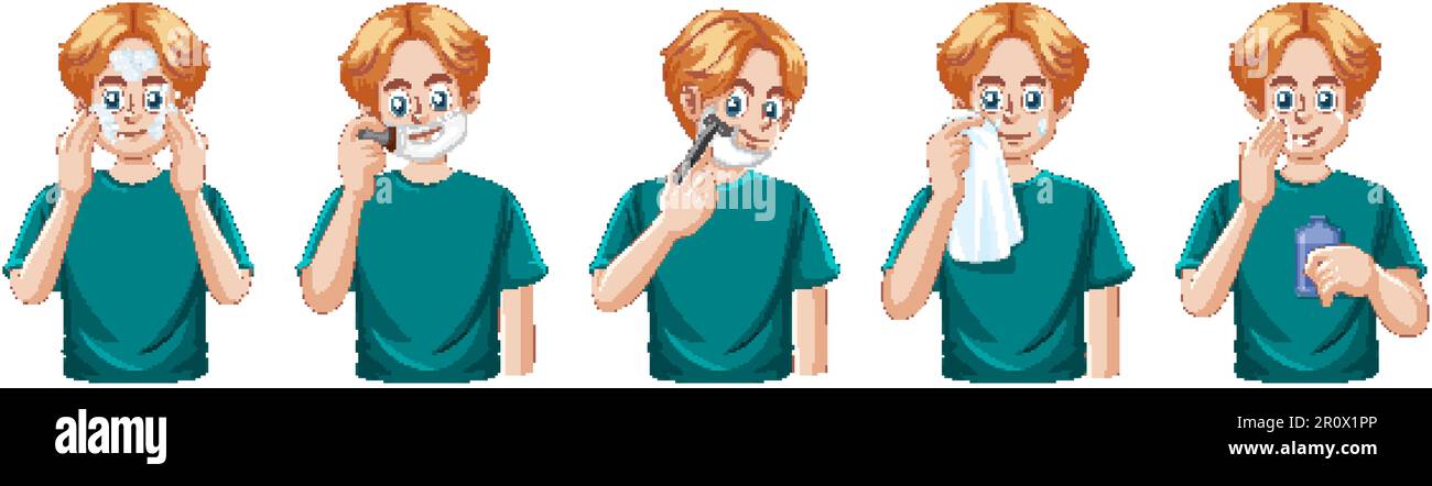 Teenage Man Shaving and Taking Care of His Skin illustration Stock ...