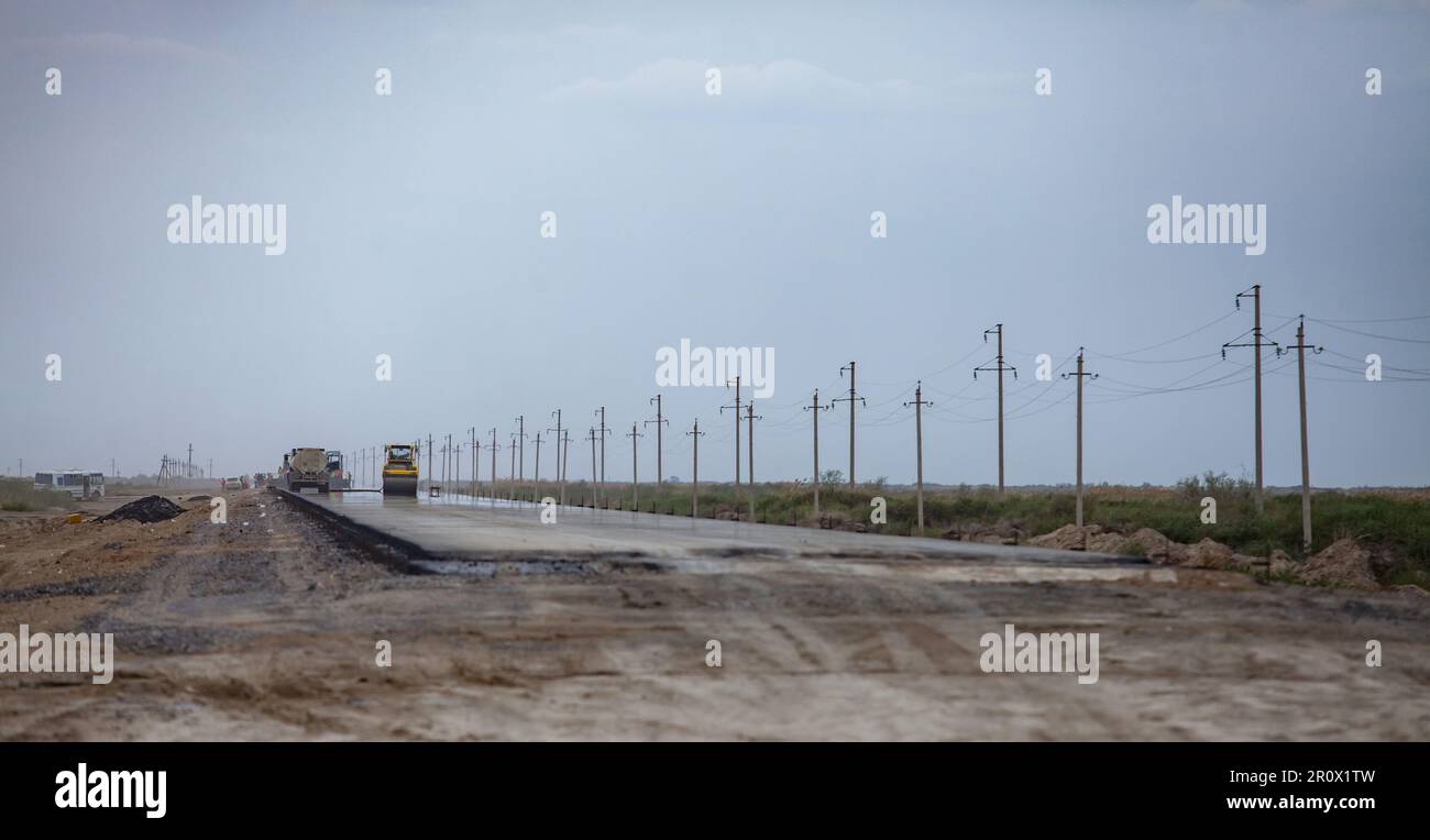 Panorama of road construction site in rain Stock Photo - Alamy