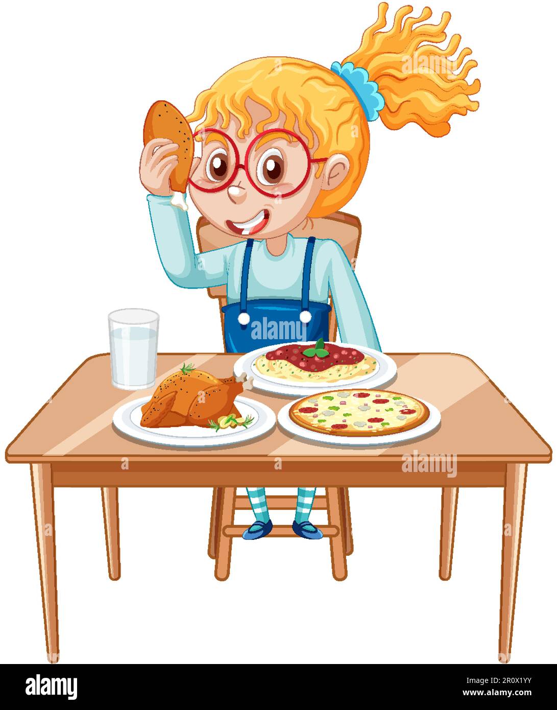 Happy Girl Enjoying Meal illustration Stock Vector Image & Art - Alamy