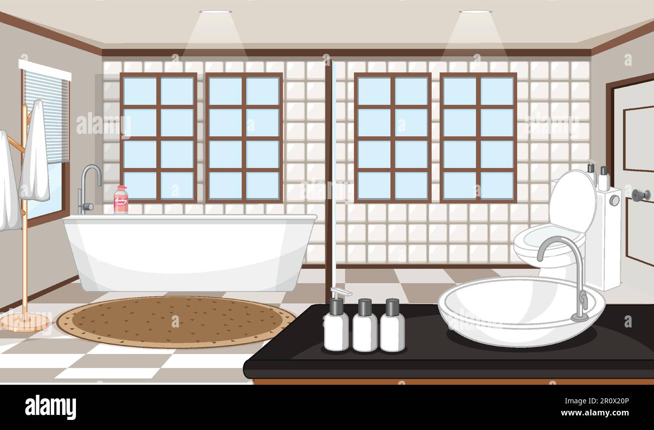 Empty bathroom background with bathtub illustration Stock Vector Image ...