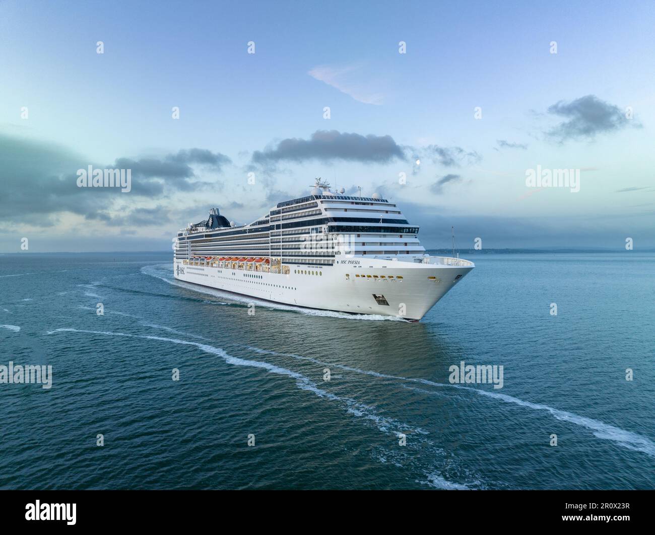 Aerial view of MSC Poesia cruise ship owned and operated by MSC Cruises ...