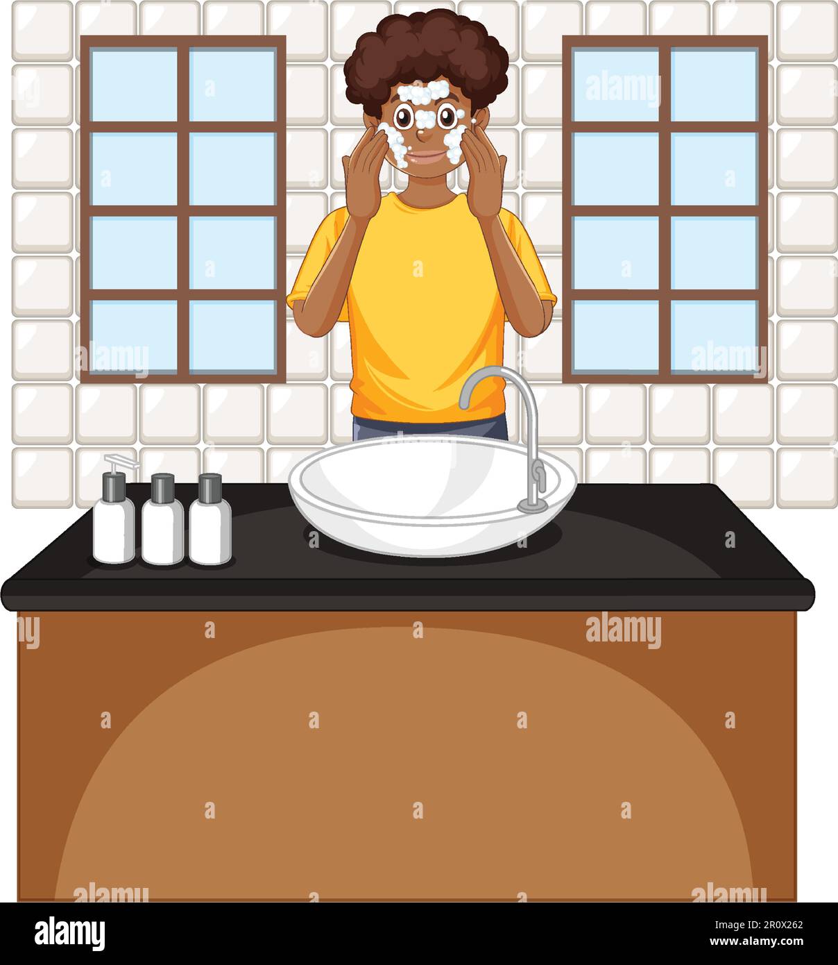 A male teen cleaning face at the sink illustration Stock Vector Image ...