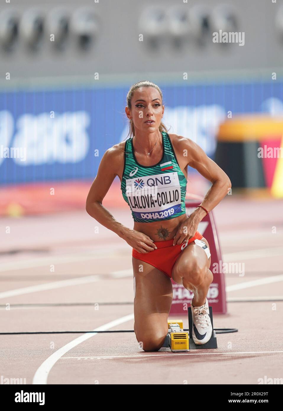 Ivet Lalova-Collio running the 200m at the 2019 World Athletics ...