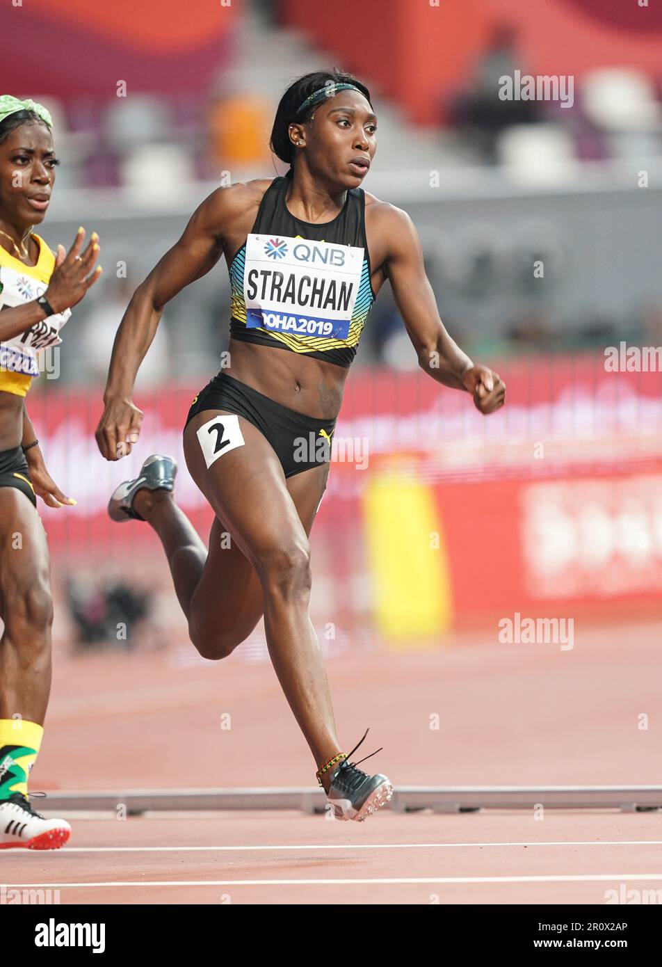 Anthonique Strachan running the 200m at the 2019 World Athletics ...