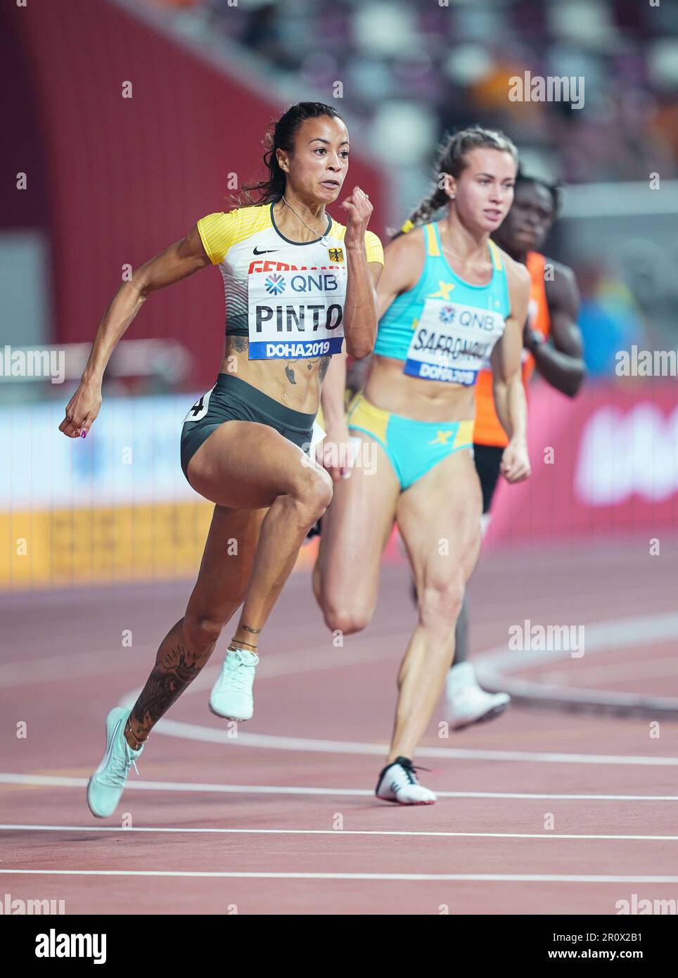 Tatjana Pinto running the 200m at the 2019 World Athletics ...