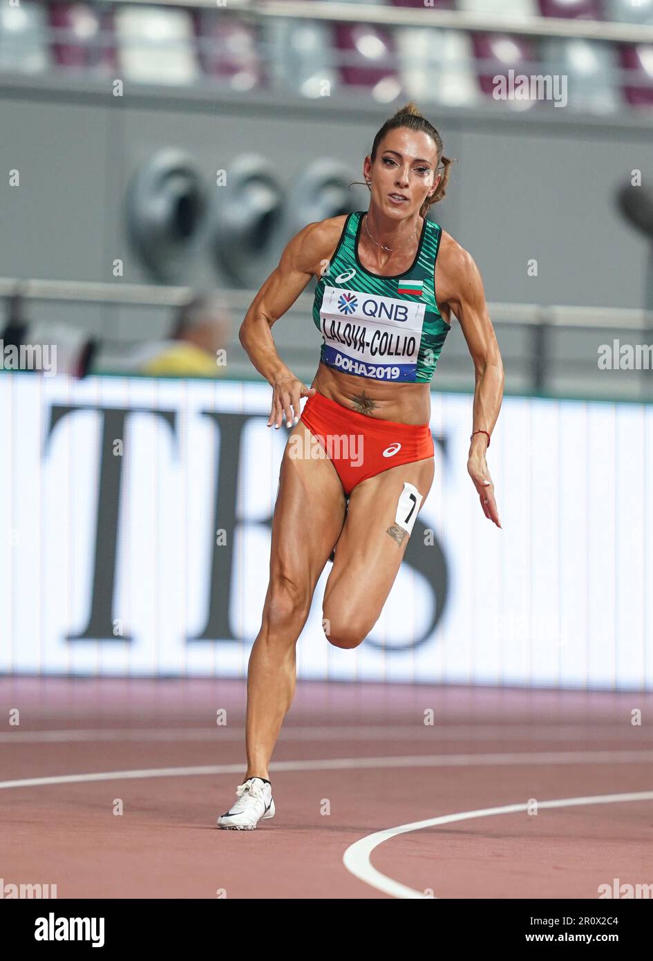 Ivet Lalova-Collio running the 200m at the 2019 World Athletics ...