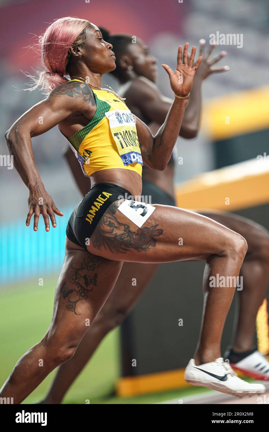 Elaine Thompson running the 200m at the 2019 World Athletics ...