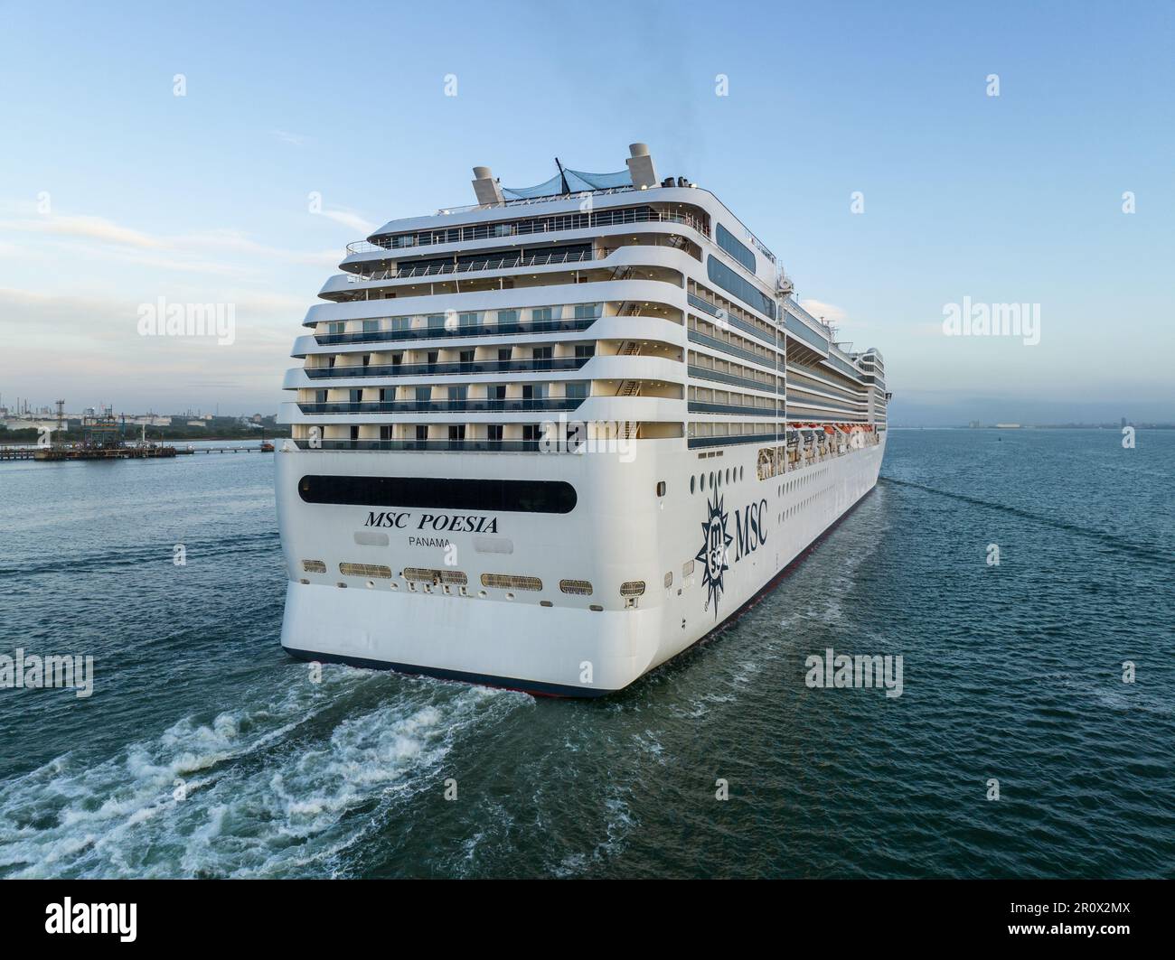Aerial view of MSC Poesia cruise ship owned and operated by MSC Cruises ...