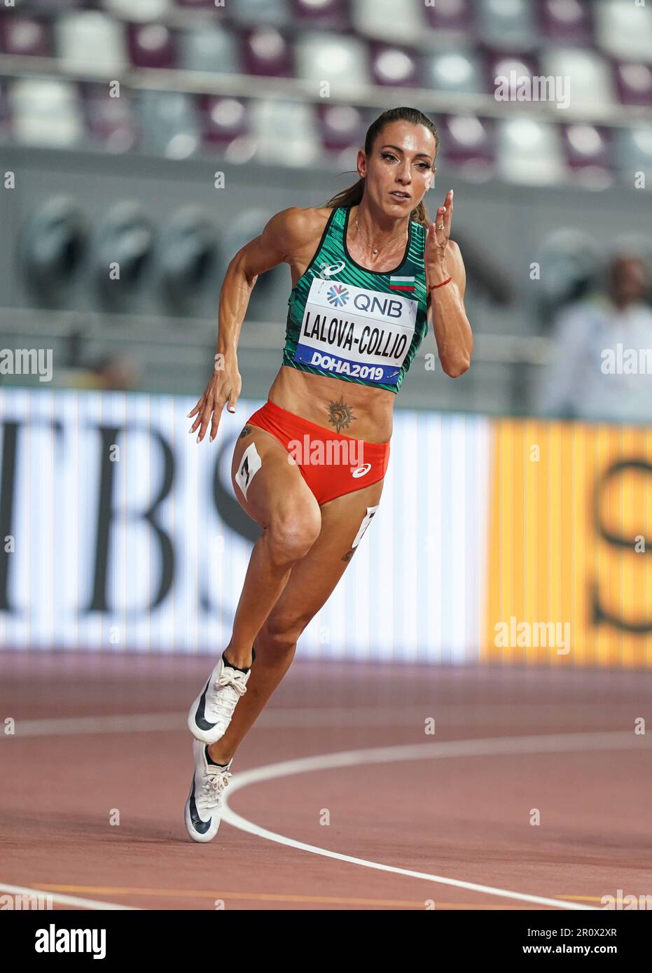 Ivet Lalova-Collio running the 200m at the 2019 World Athletics ...