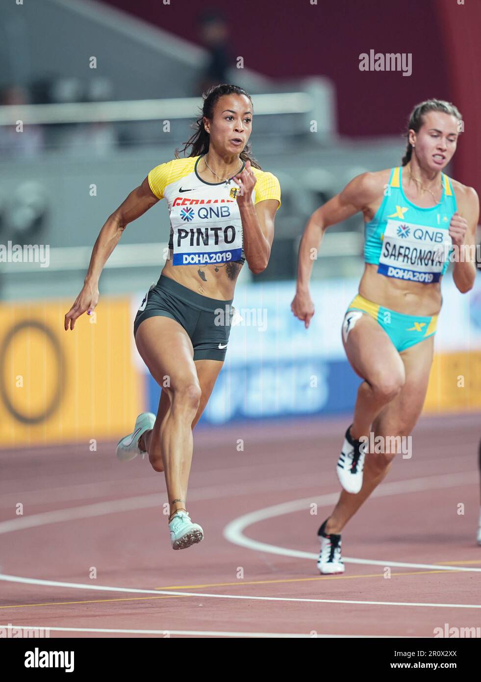 Tatjana Pinto running the 200m at the 2019 World Athletics ...