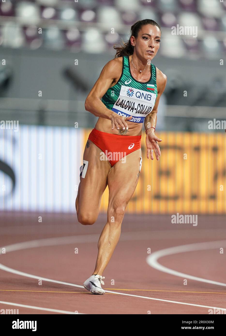 Ivet Lalova-Collio running the 200m at the 2019 World Athletics ...