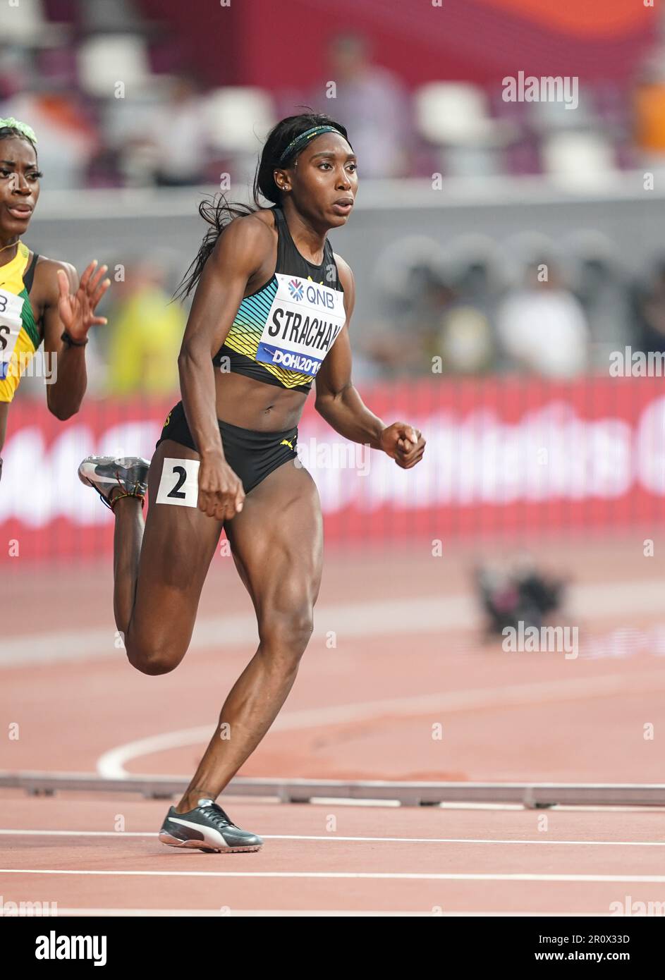 Anthonique Strachan running the 200m at the 2019 World Athletics ...
