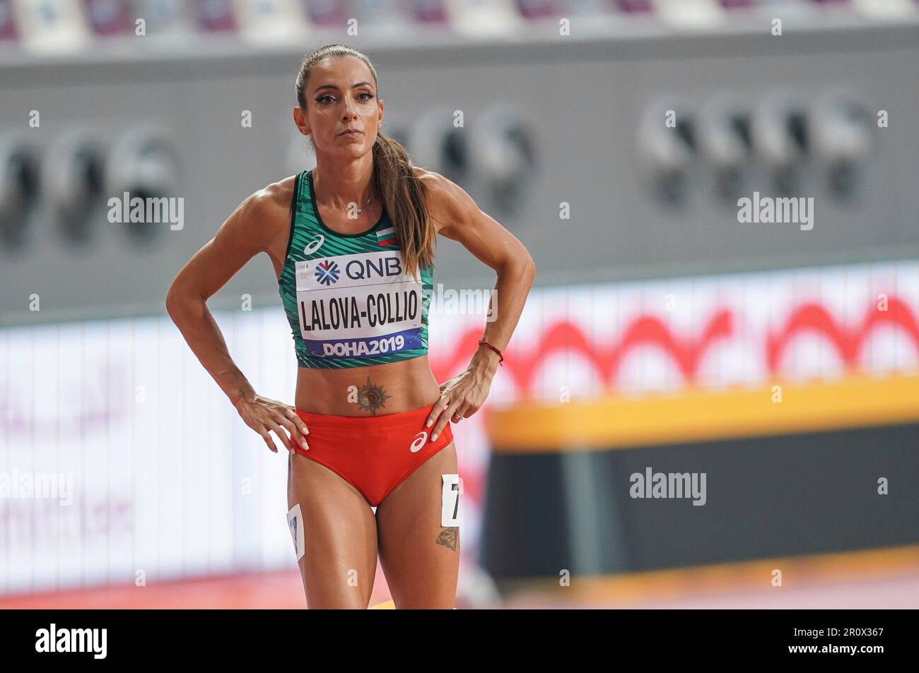 Ivet Lalova-Collio running the 200m at the 2019 World Athletics ...
