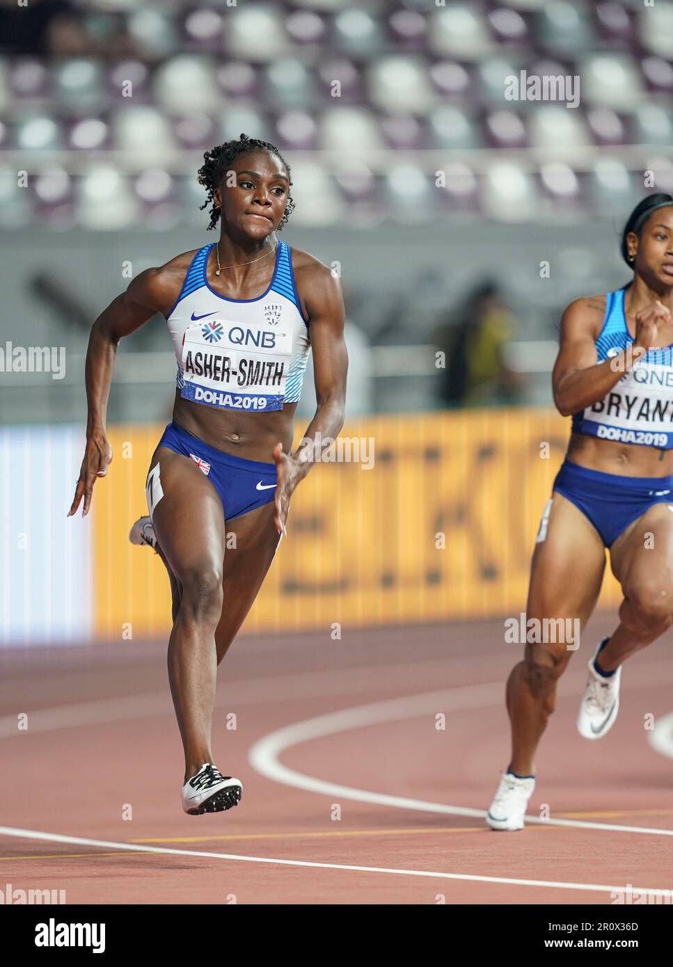 Dina Asher-Smith running the 200m at the 2019 World Athletics ...